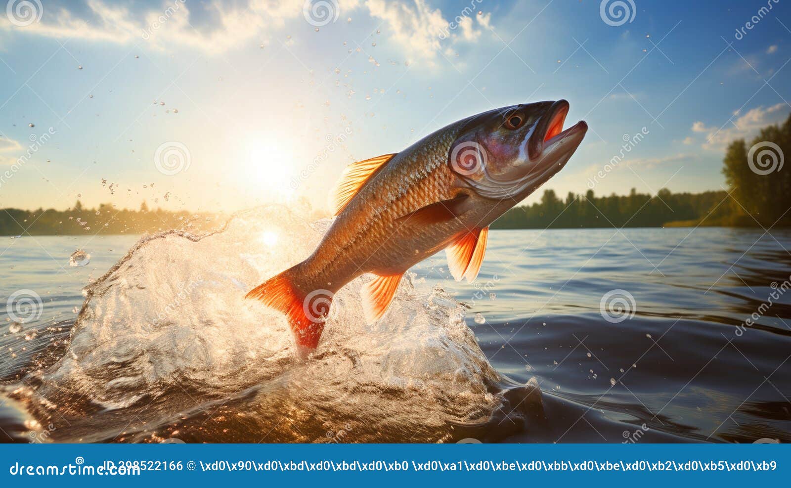 The Fish Jumped Up and Opened Its Mouth Above the Water. Generative AI ...