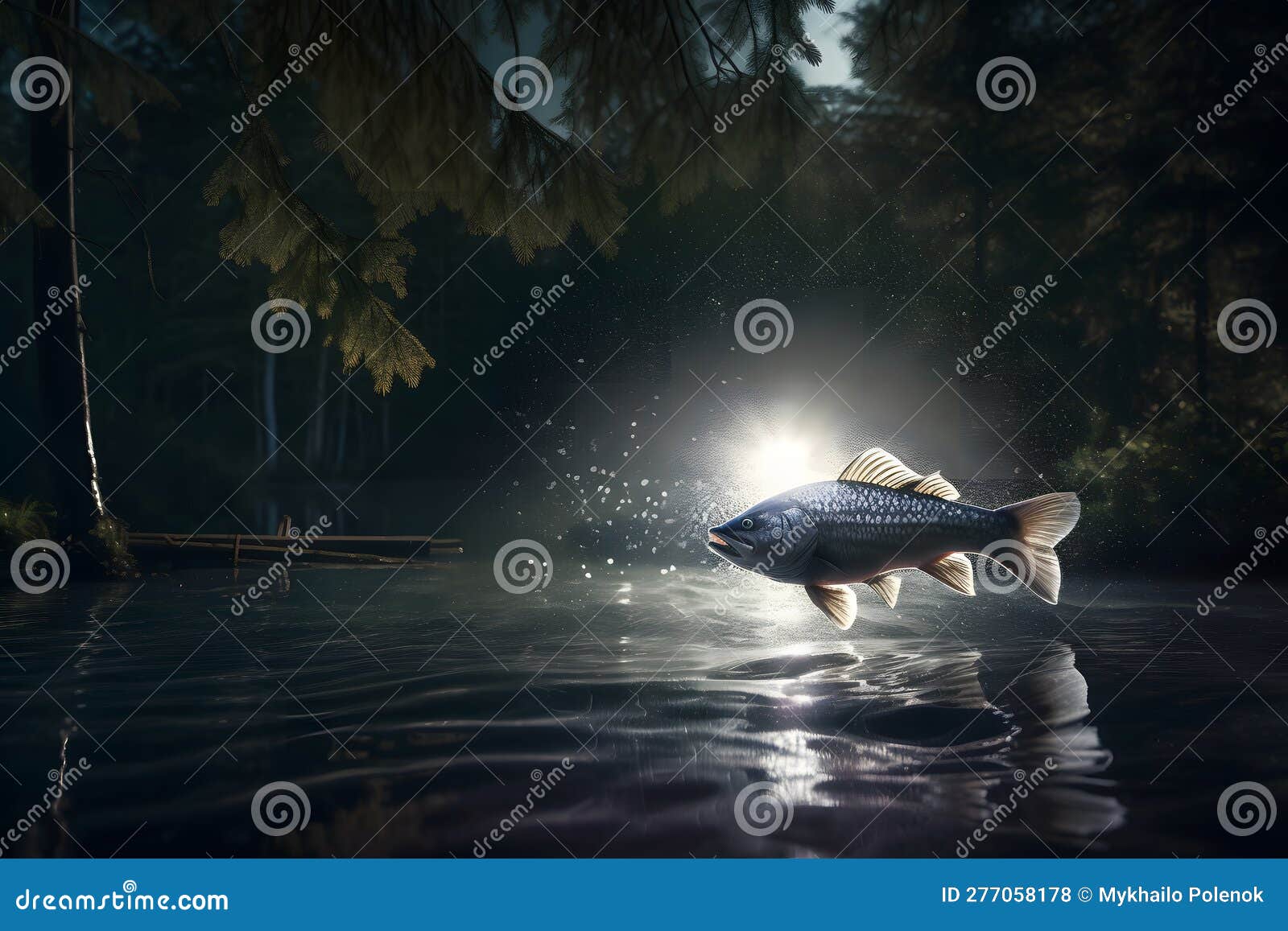 Fish Jumping Out of the Water. Neural Network AI Generated Stock Photo ...