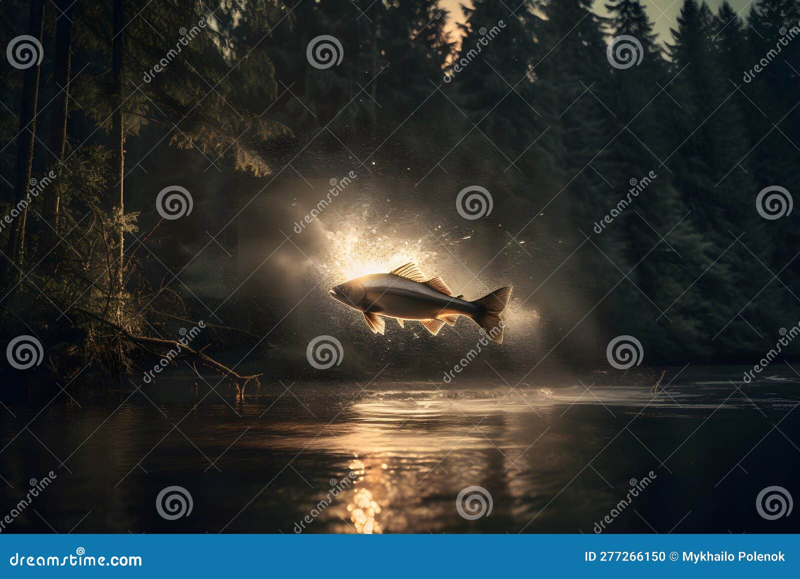 Fish Jumping Out of the Water. Neural Network AI Generated Stock ...