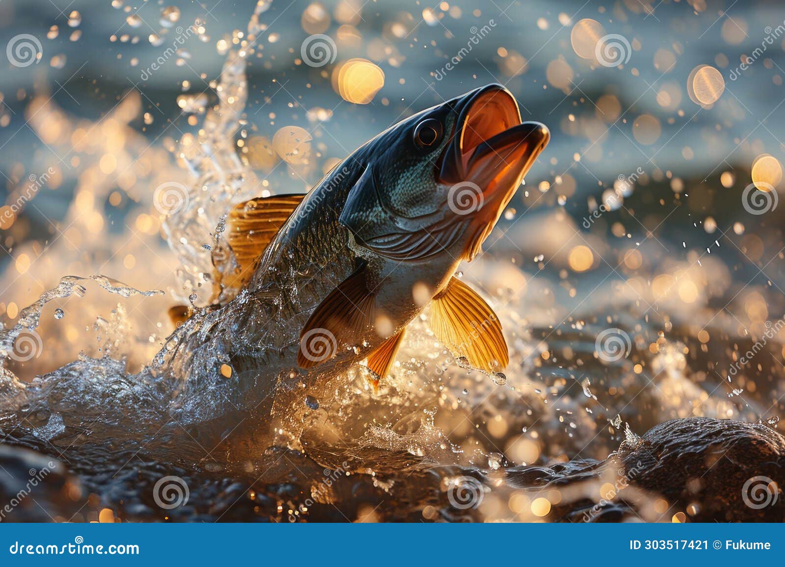 Fish Jumping Out of Water at Sunset. Stock Image - Image of energy ...
