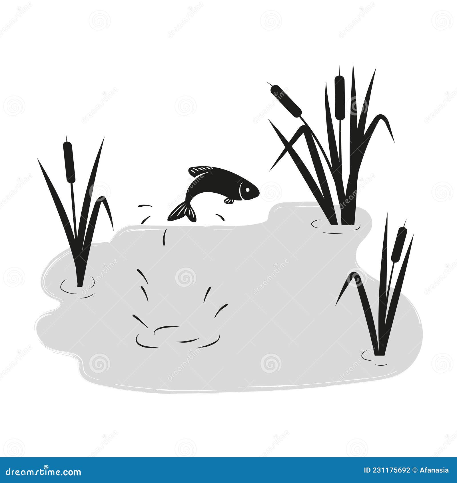 The Fish Jumping Out of Water. Vector Black and White Illustration ...