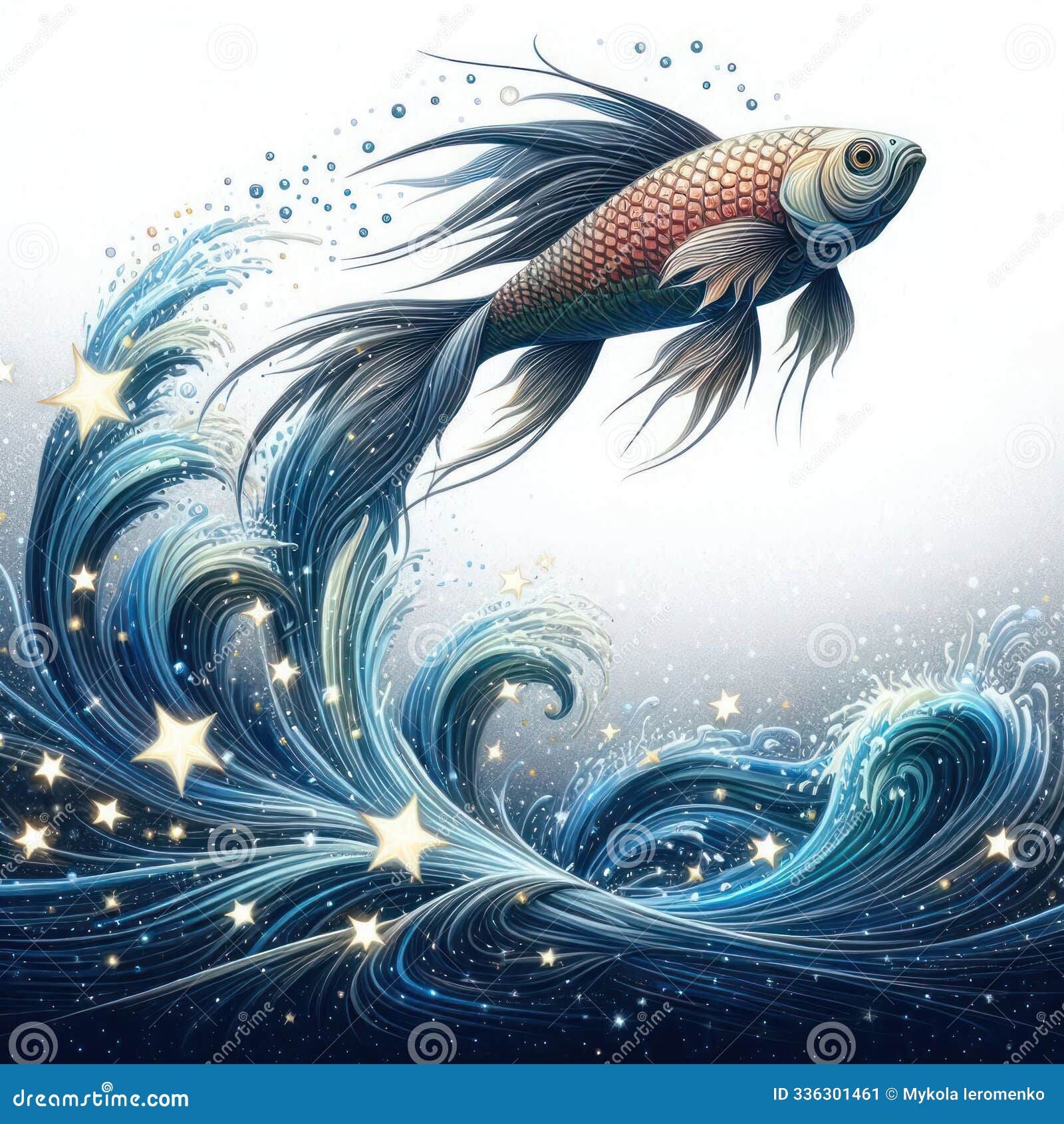 Fish Jumping Out of a Wave in a Starry Ocean, Magic and Imagination ...