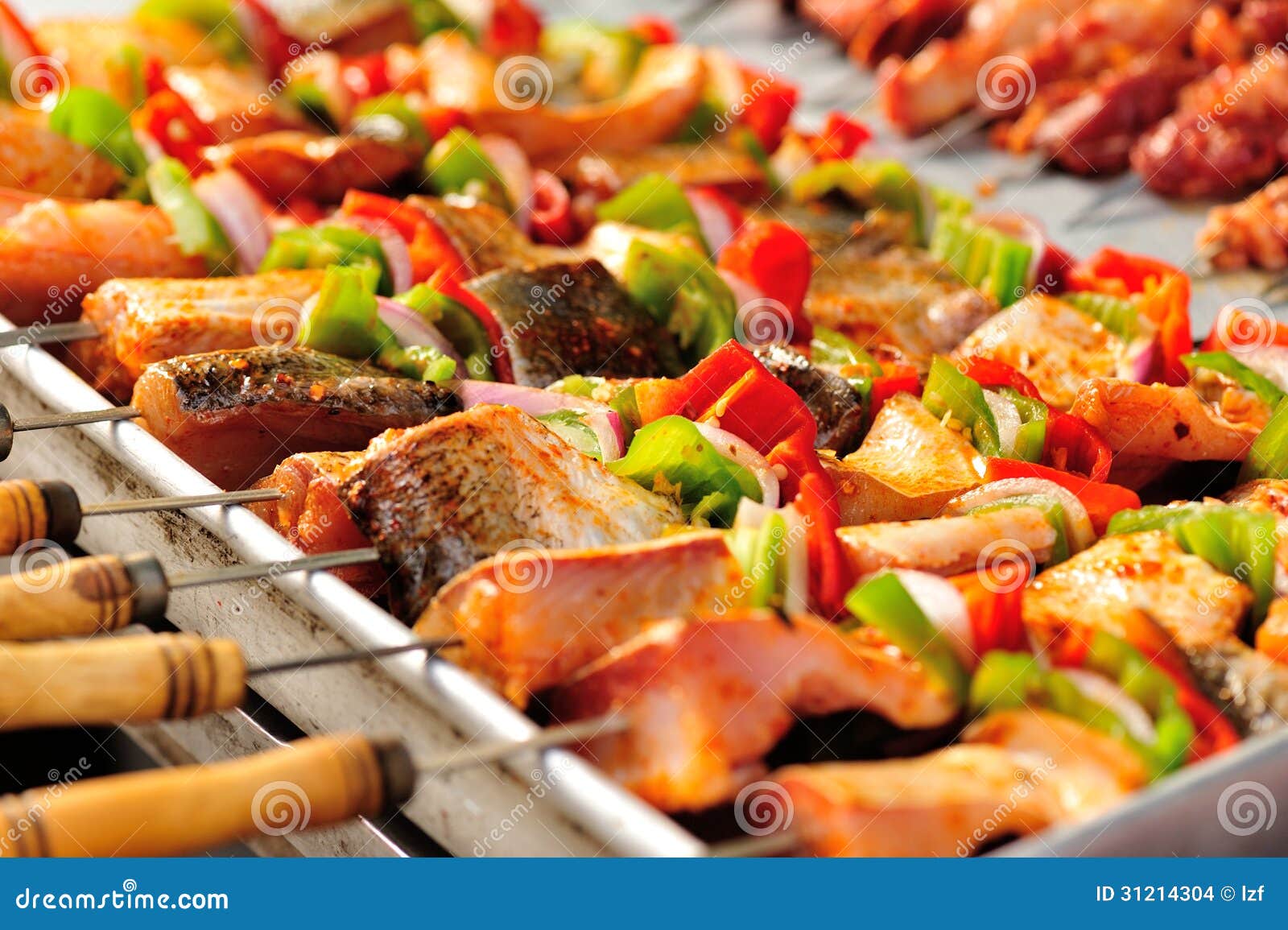 Fish kebab stock photo. Image of material, seasoning - 31214304