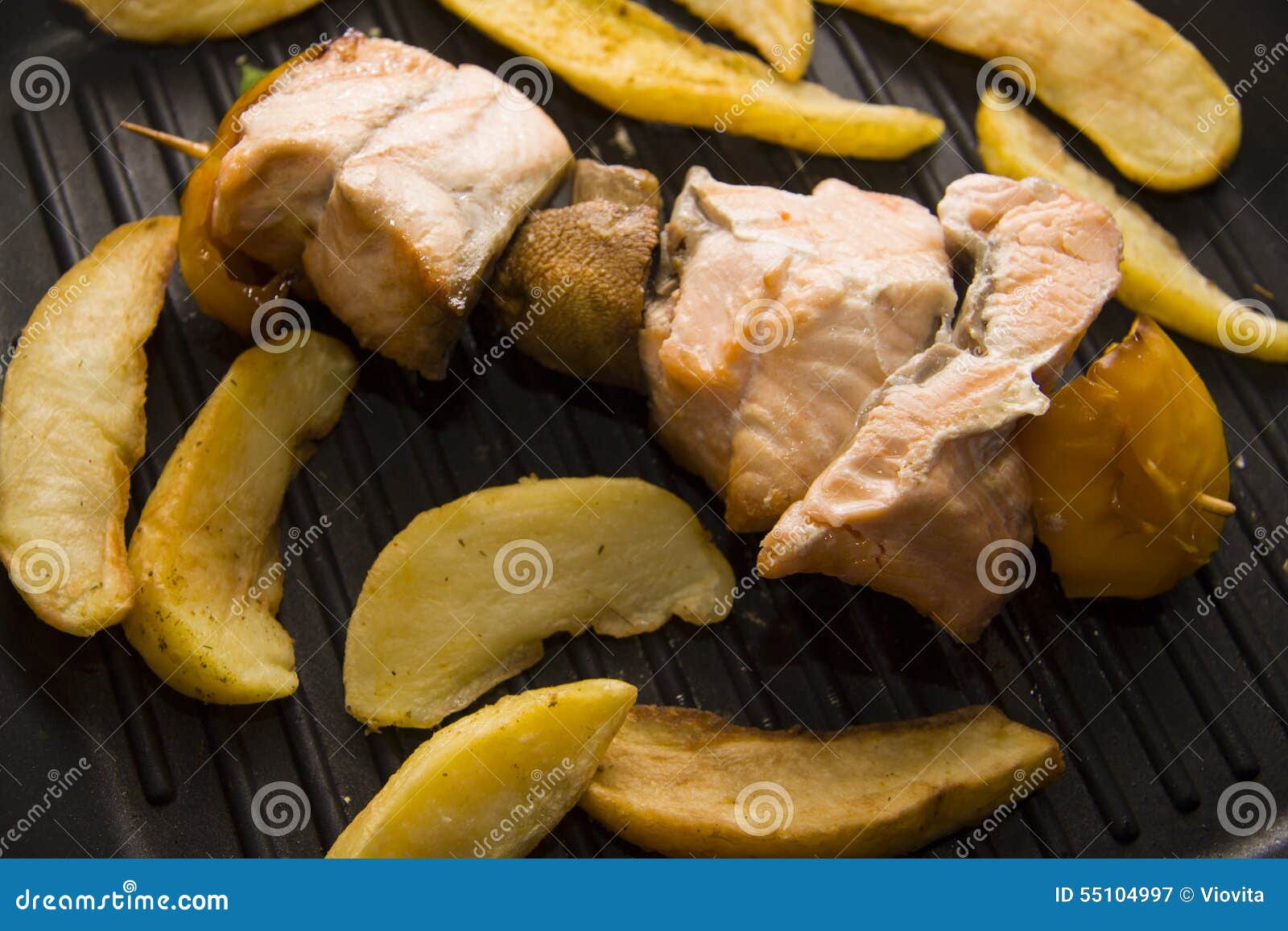 Fish kebab on grill stock image. Image of delicious, grill - 55104997
