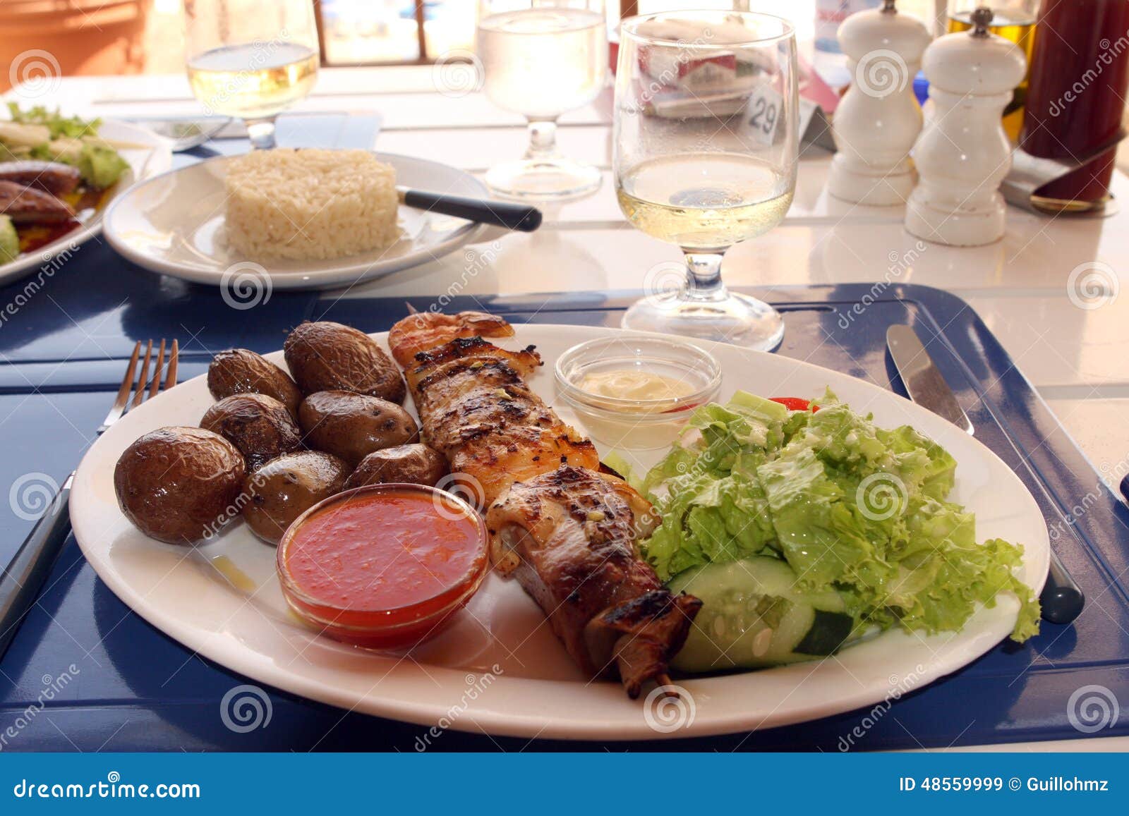 Fish kebab stock image. Image of restaurant, food, salad - 48559999