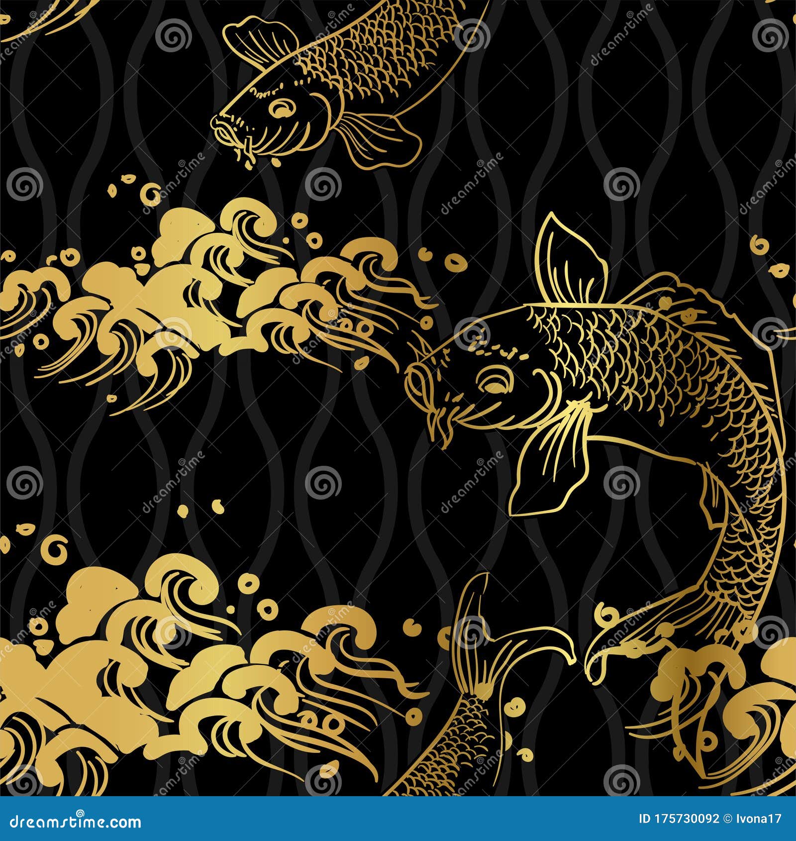 Fish Koi Oriental Japanese Chinese Vector Design Seamless Pattern Stock ...