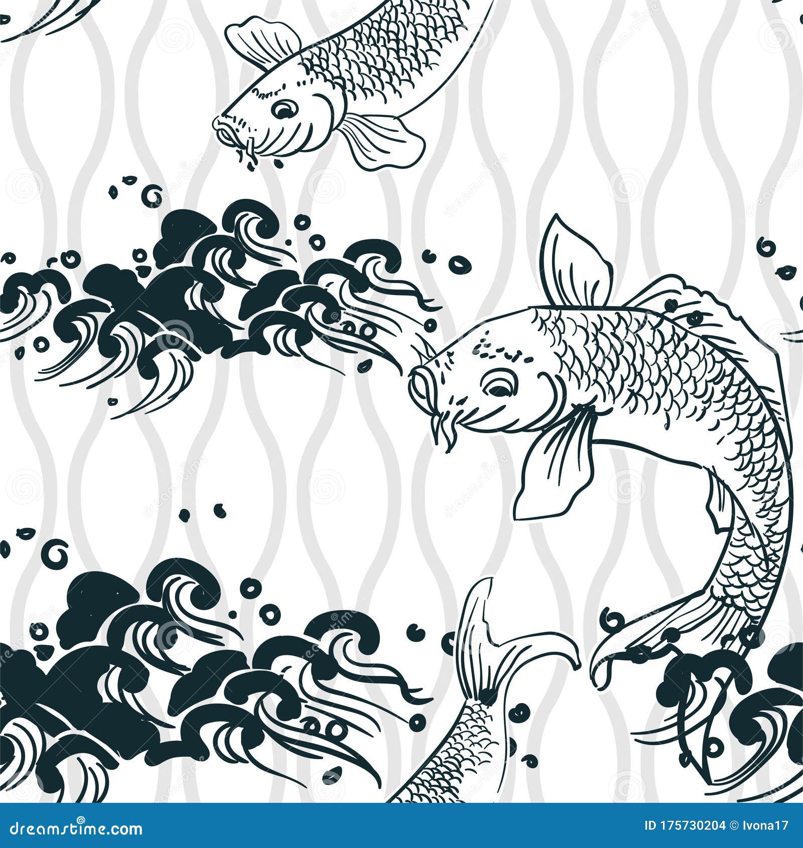 Fish Koi Oriental Japanese Chinese Vector Design Seamless Pattern Stock ...