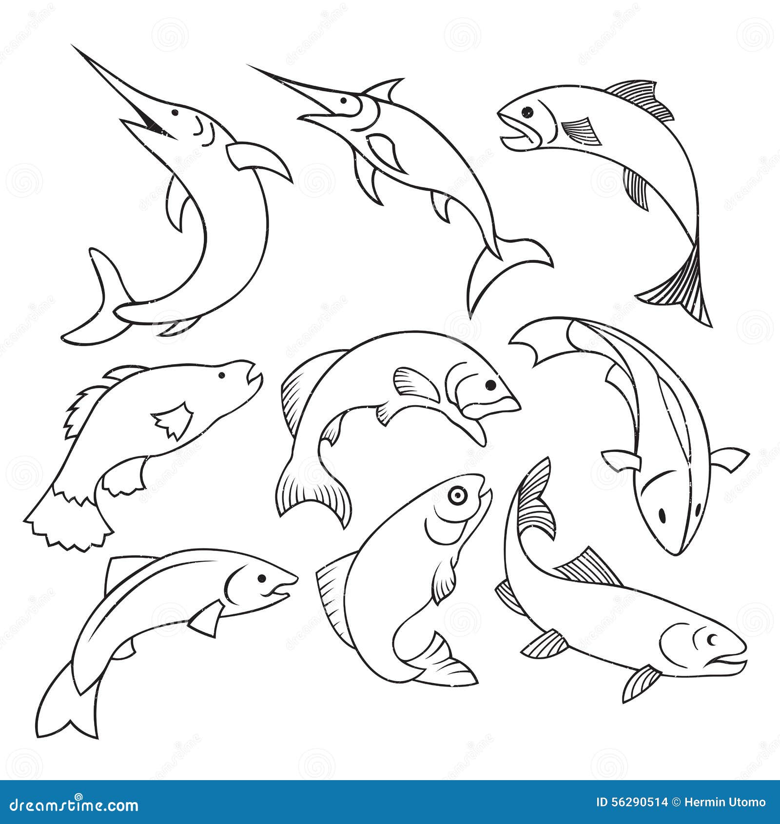 Fish Label Stamp Outline stock vector. Illustration of grunge - 56290514