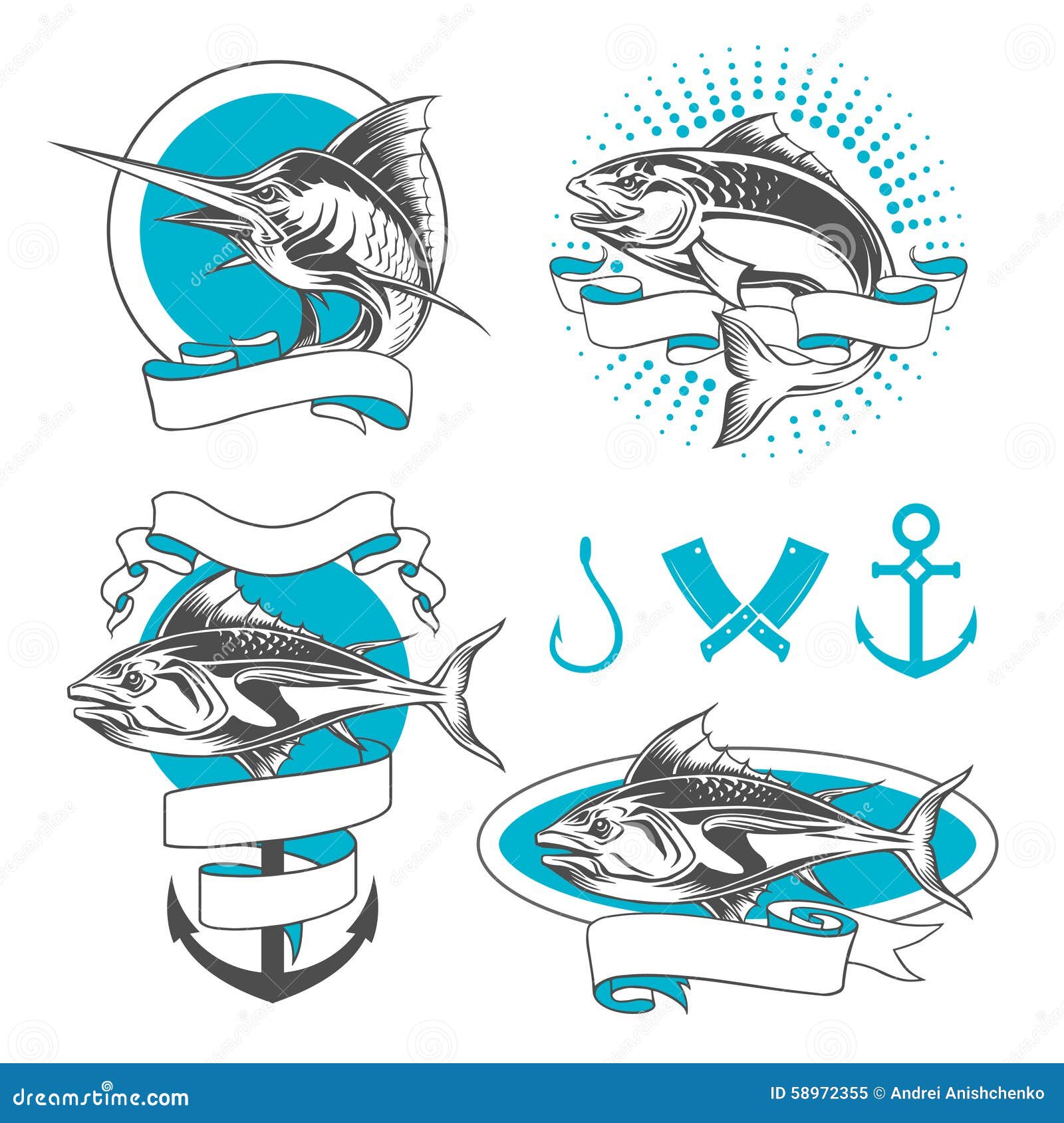 Fish Labels Set. Abstract Vector Packaging Design Layouts Collection ...