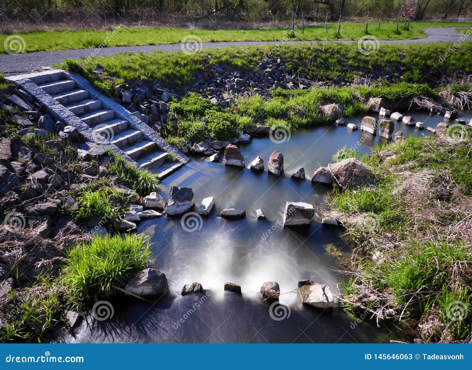 Fish ladder from above stock image. Image of creek, daylight - 145646063