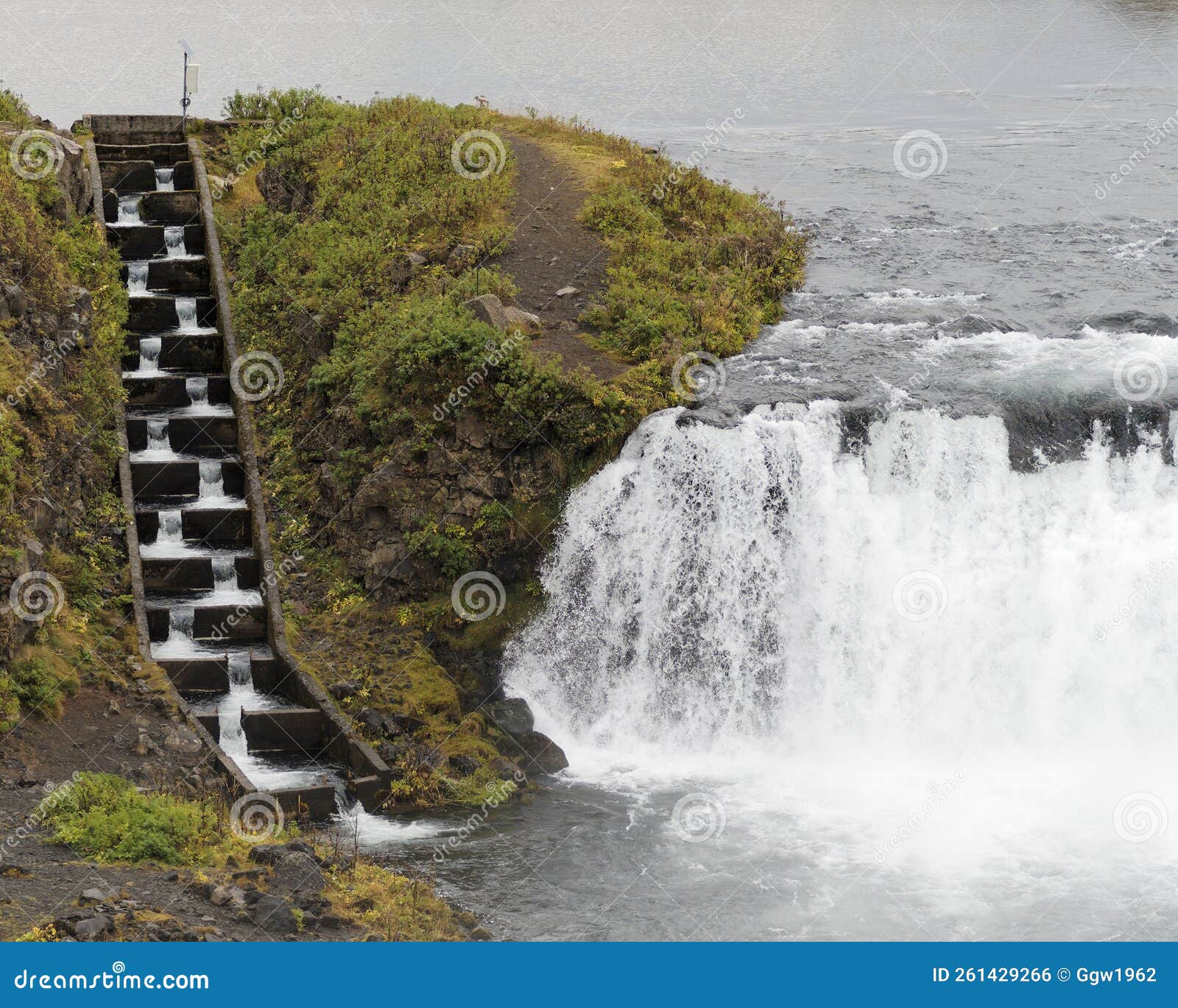 Faxi waterfall fish ladder stock photo. Image of moss - 261429266
