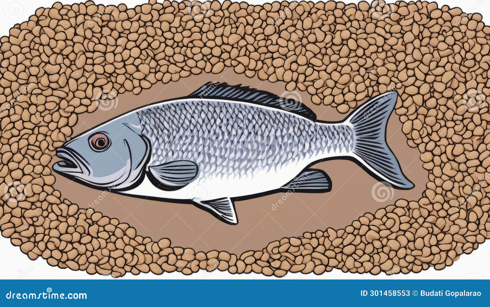 A Fish is Laying on a Bed of Beans Stock Illustration - Illustration of ...