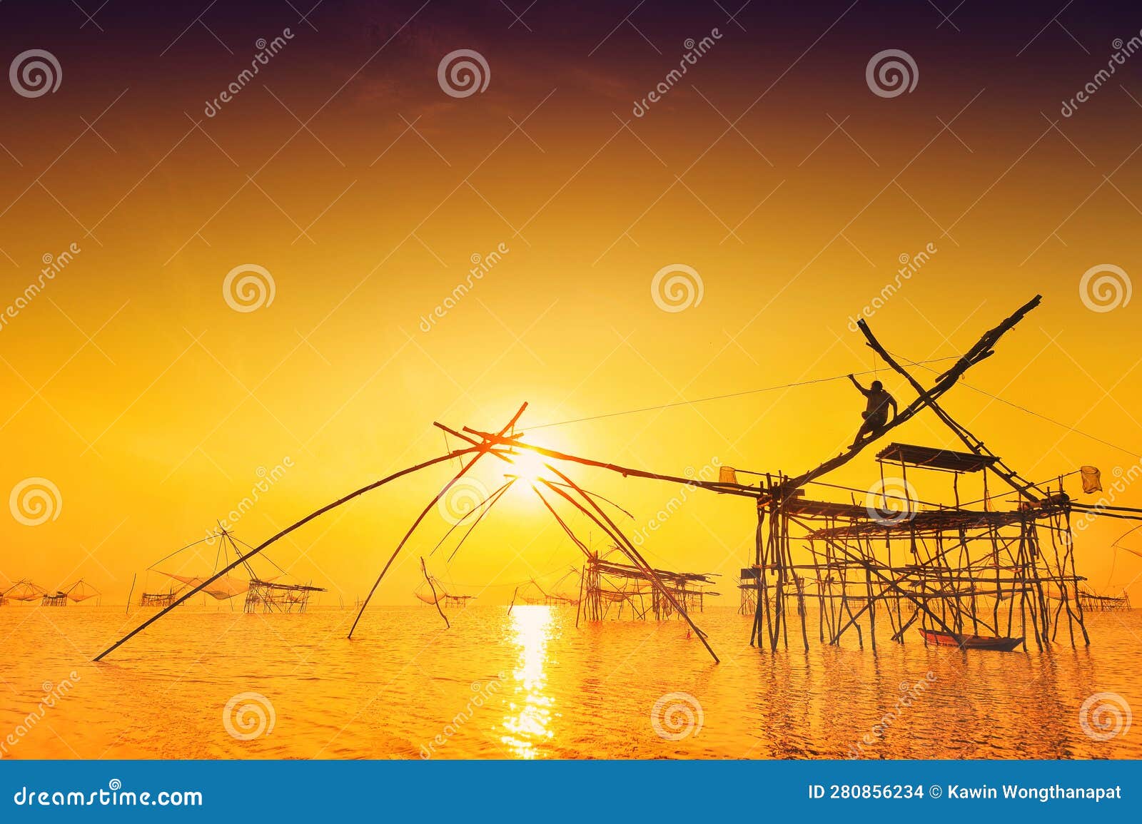 Fish Lift Nets on Golden Light Stock Photo - Image of lighting, line ...