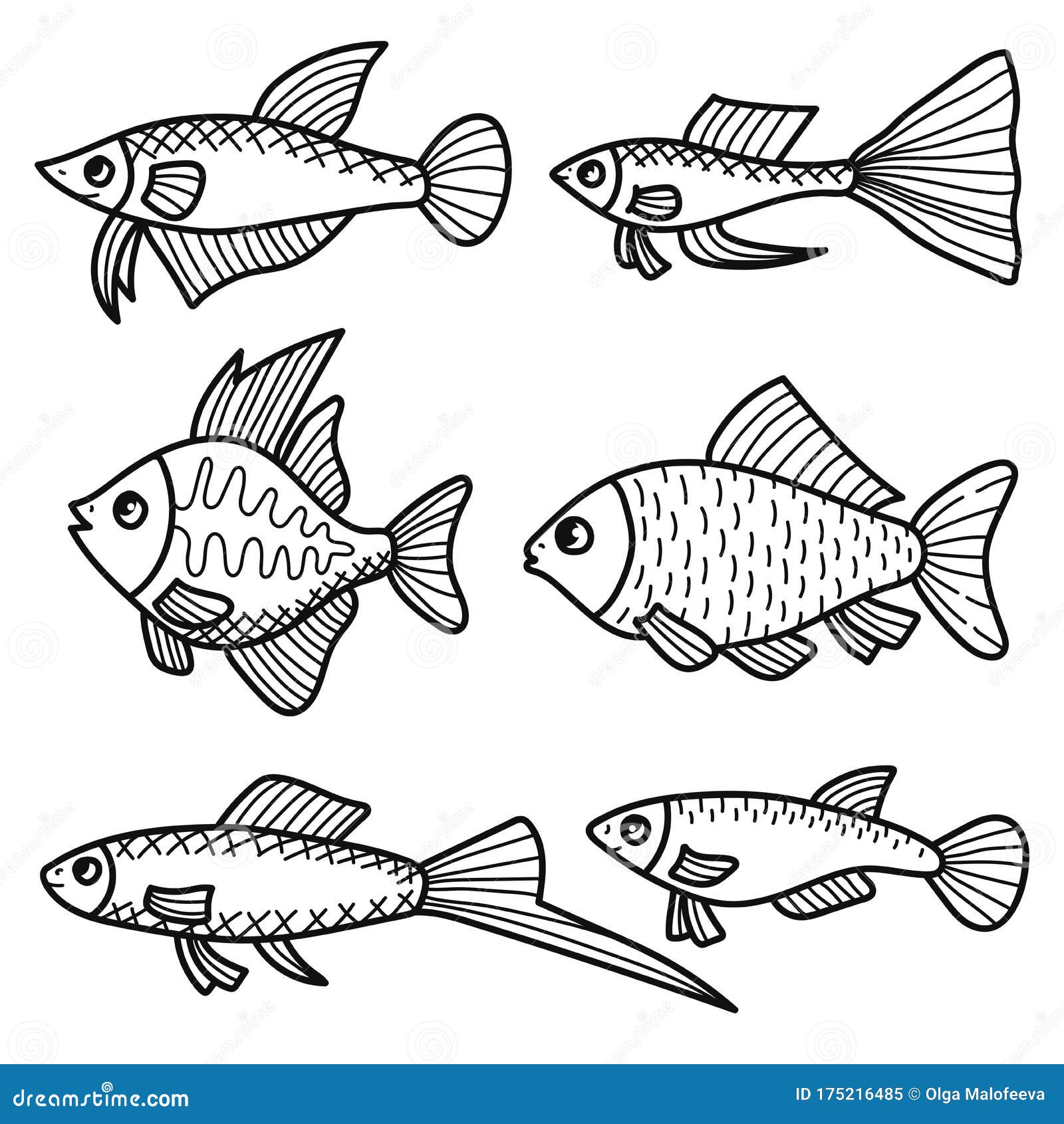 Fish Doodle Icons Vector Set Stock Vector - Illustration of life, icons ...