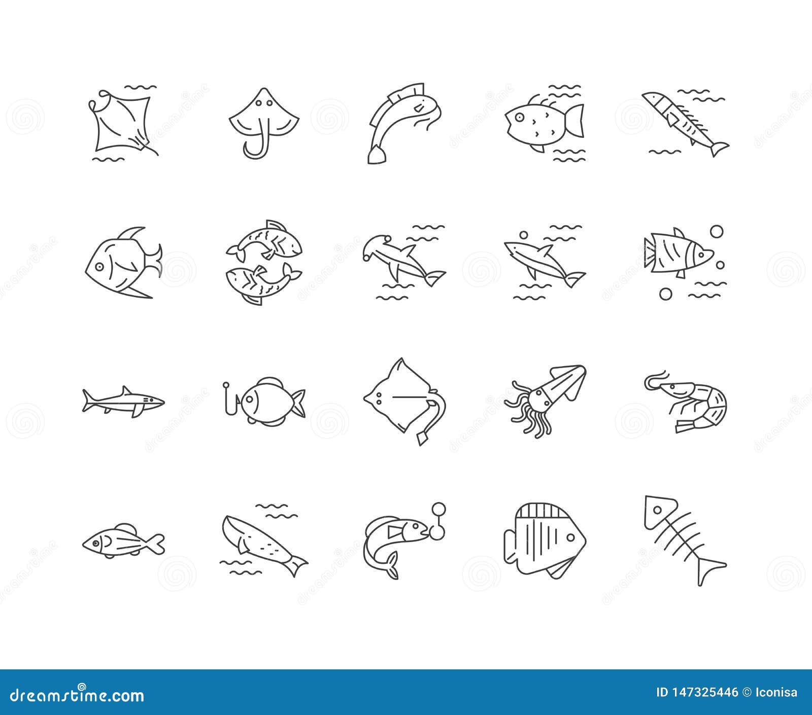 Fish Line Icons, Signs, Vector Set, Outline Illustration Concept Stock ...