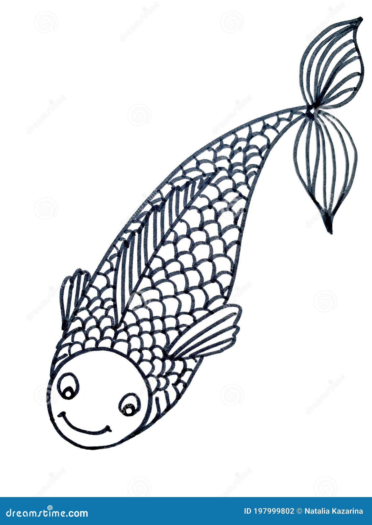 Fish, Linear Graphic Black and White Drawing on White Background Stock ...