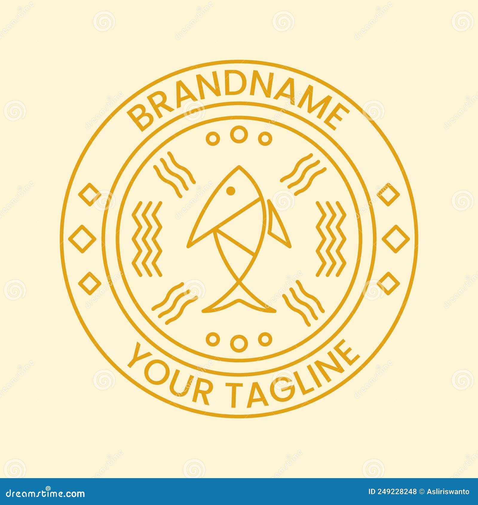 Fish in Circle Line Logo Concept. Vintage Logotype Stock Vector ...