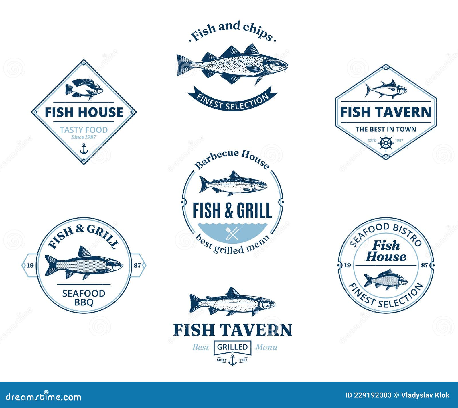 Fish Logo, Labels and Design Elements Stock Vector - Illustration of ...