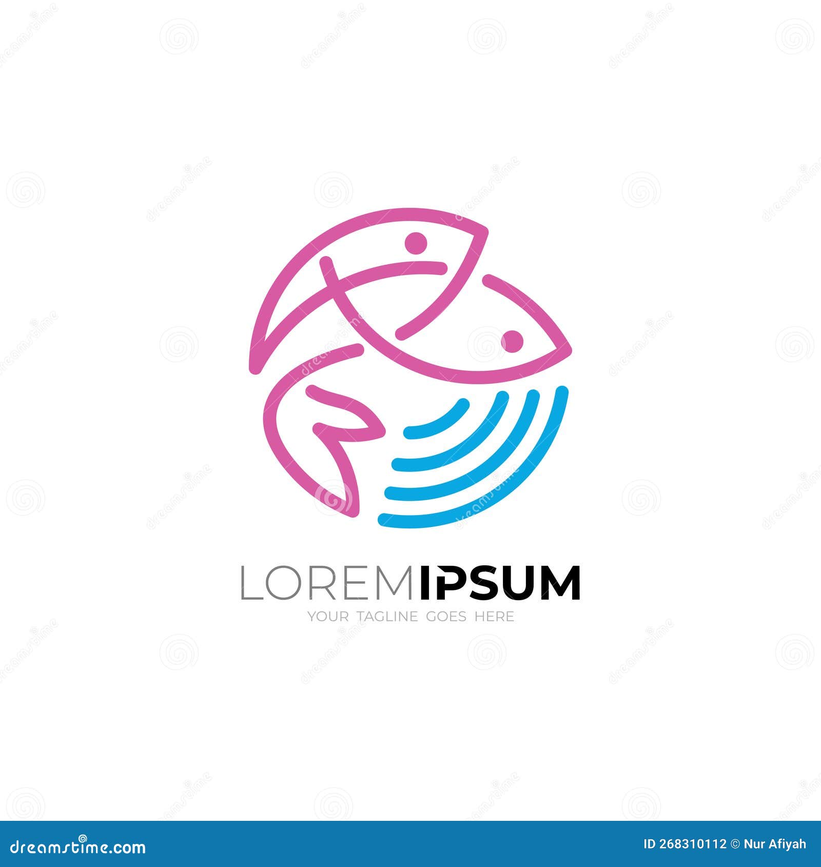 Fish Logo with Line Style, Marine Life Logo Vector, Circle Icons Stock ...