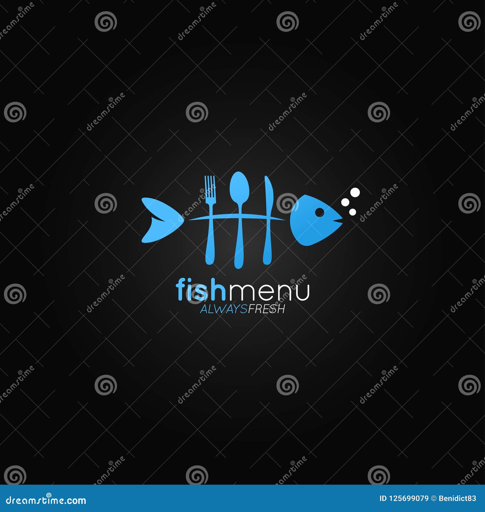 Fish Logo Menu. Fish Bones in the Form of a Fork on Black Background ...