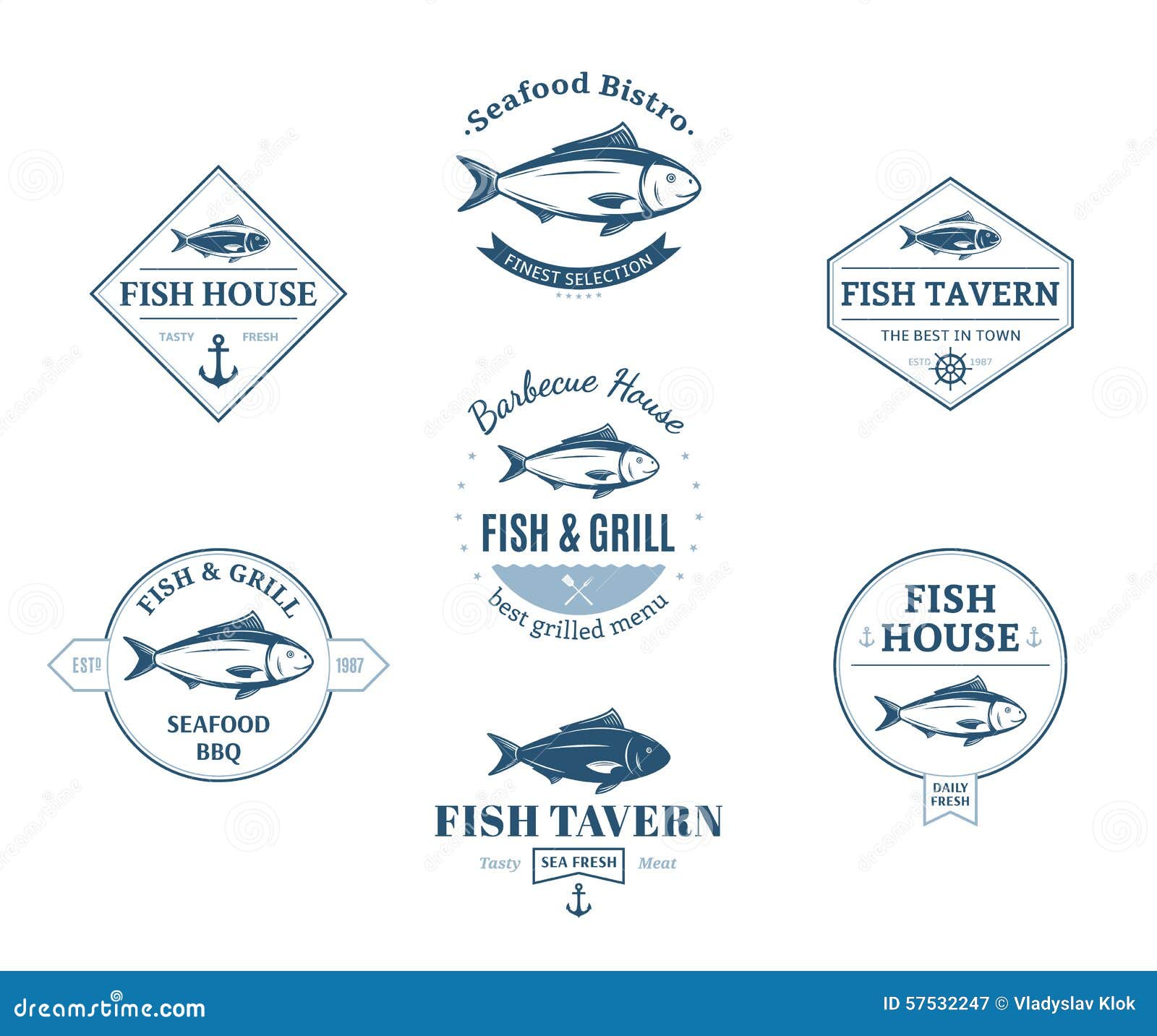 Fish Logos, Labels and Design Elements Stock Vector - Illustration of ...