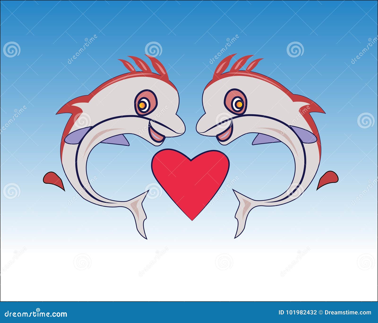 Fish in love vector stock illustration. Illustration of heart - 101982432