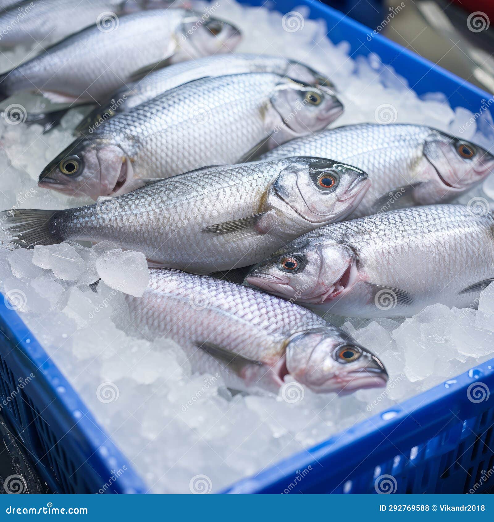 Fish Lying in a Blue Ice Box. Stock Illustration - Illustration of ...