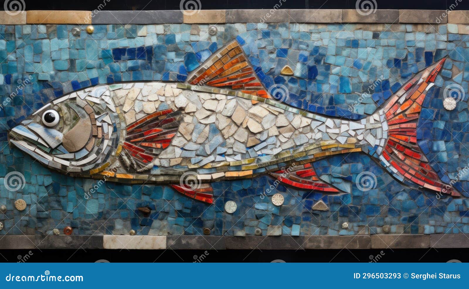 A Fish Made from Mosaic Tiles on a Wall, AI Stock Image - Image of ...