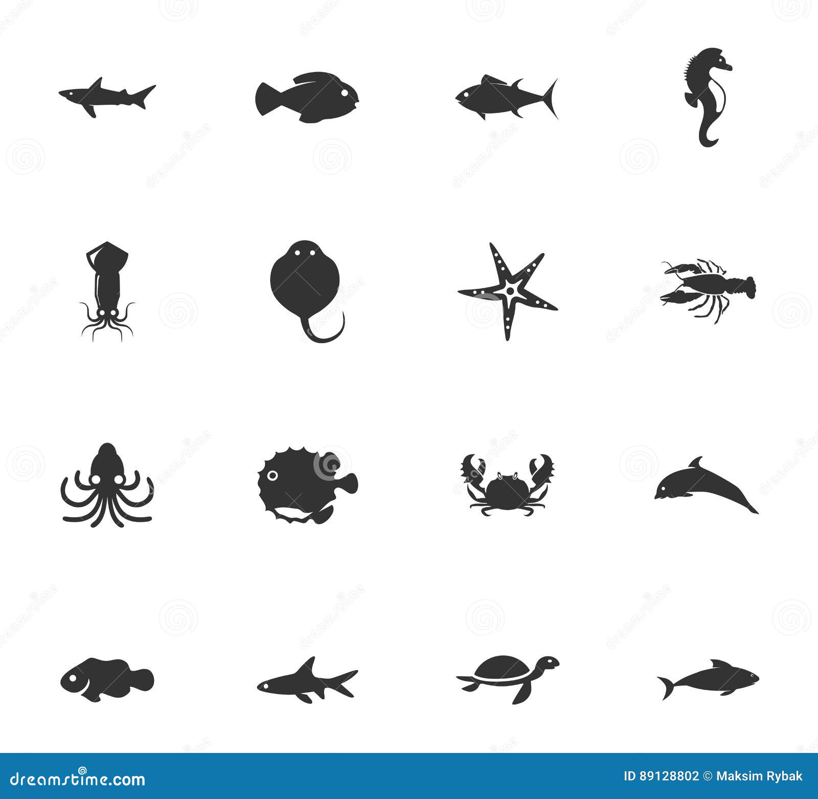 Fish Marine Animals Icons Set Stock Illustration - Illustration of ...