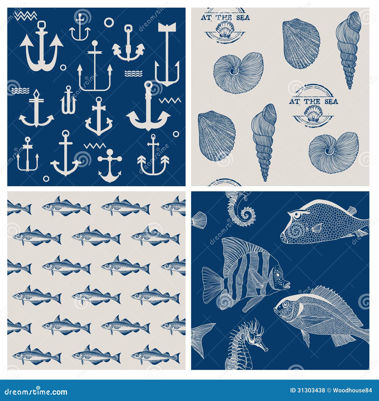 Fish and Marine Background Set Stock Vector - Illustration of holiday ...