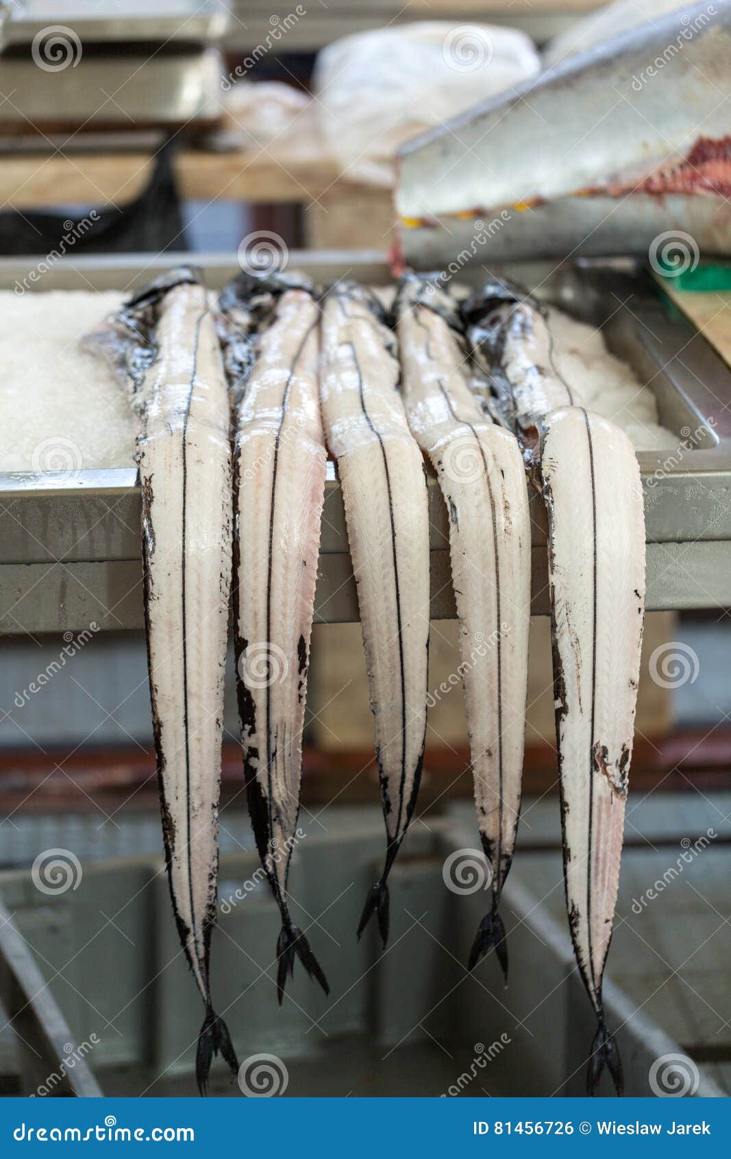 Fish on Market, Black Scabbard Espada in Fish Market Stock Photo ...