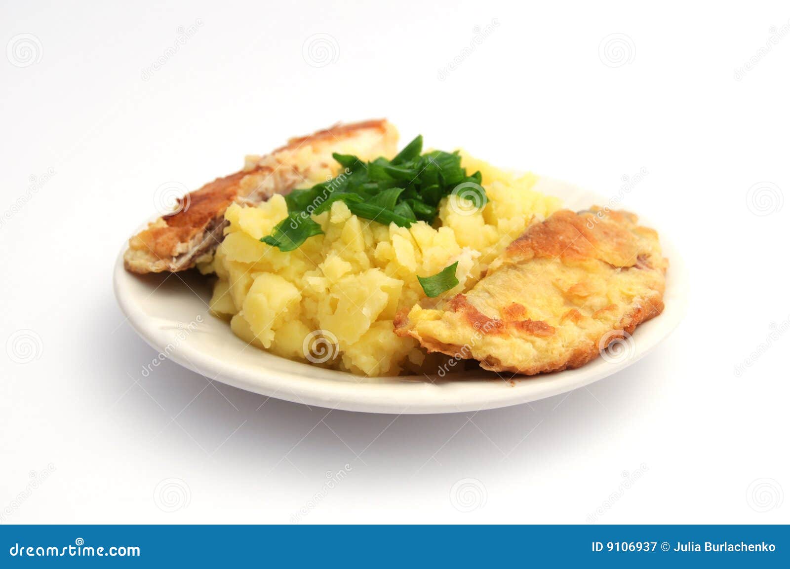 Fish and mashed potatoes stock image. Image of garnish - 9106937