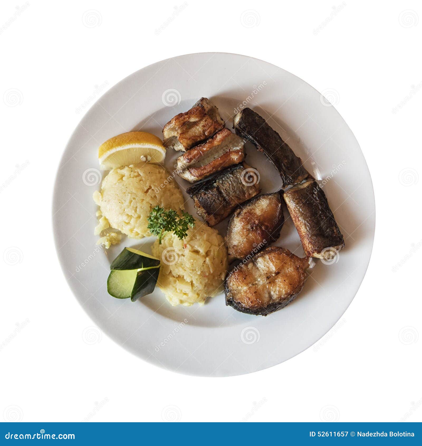 Fish and mashed potatoes stock image. Image of fried - 52611657