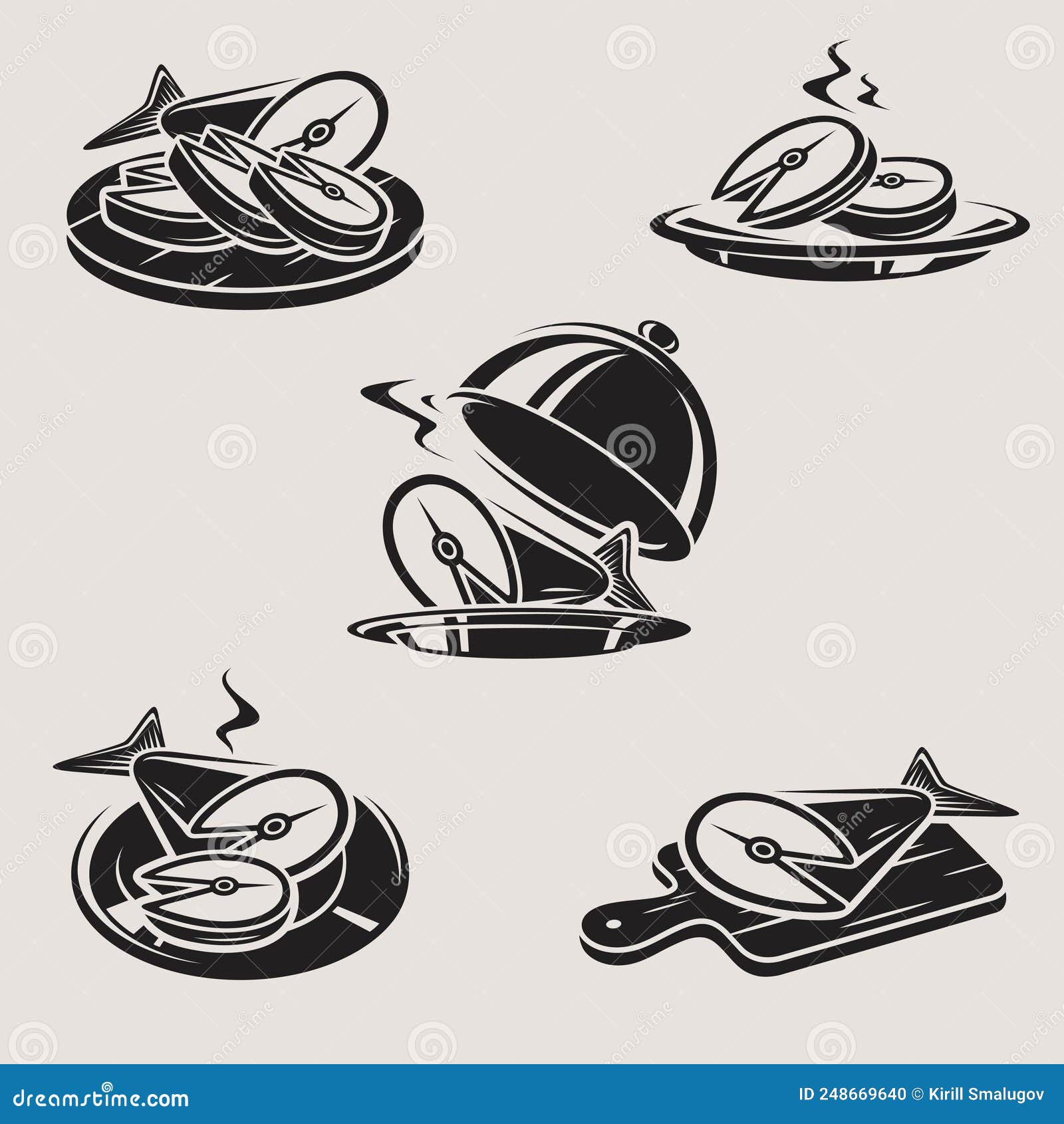 Fish Meat Food Set. Collection Icon Fish Meat Stock Vector ...