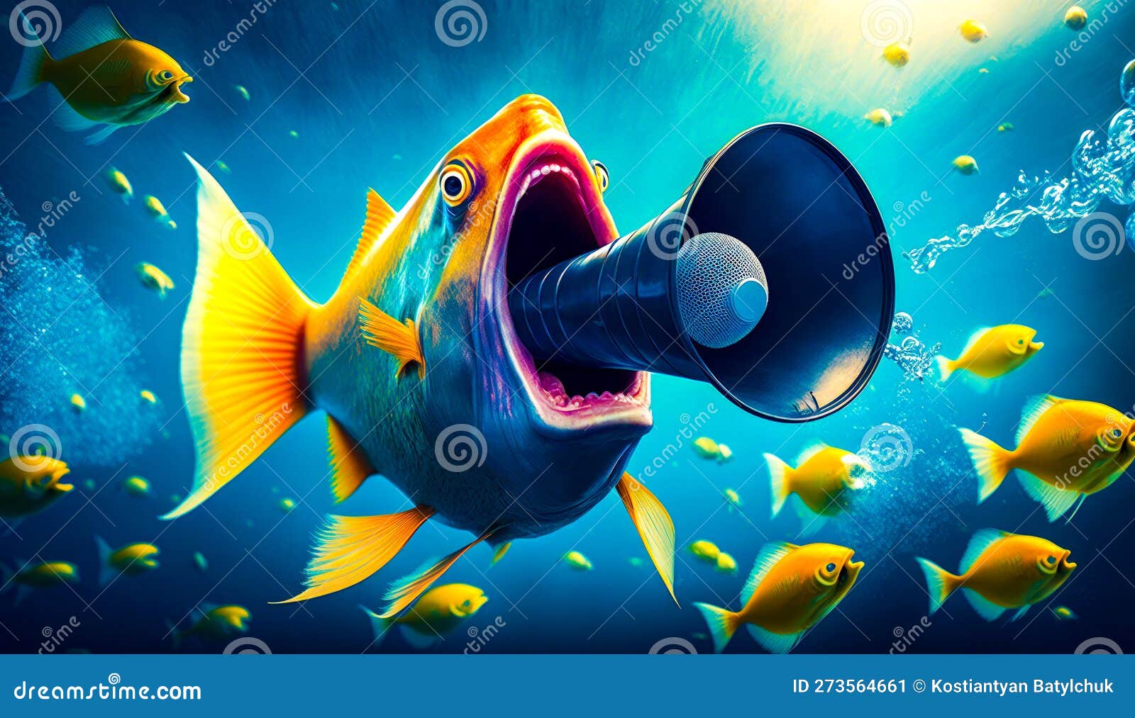 Fish with Megaphone in Its Mouth. Generative AI Stock Illustration ...