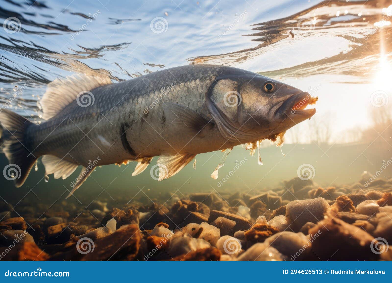 Fish Navigating through a River Polluted with Debris and Contaminants ...