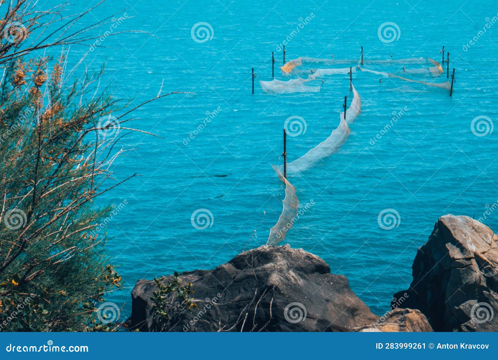Fish Nets Installed in the Sea. Stock Image - Image of farming, vessel ...