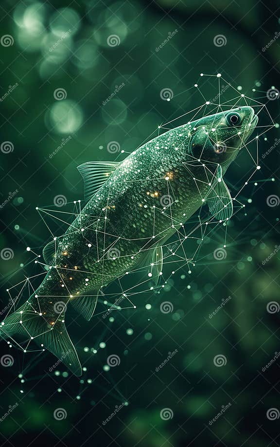 A Fish with a Network of Dots Floating Over it Stock Illustration ...