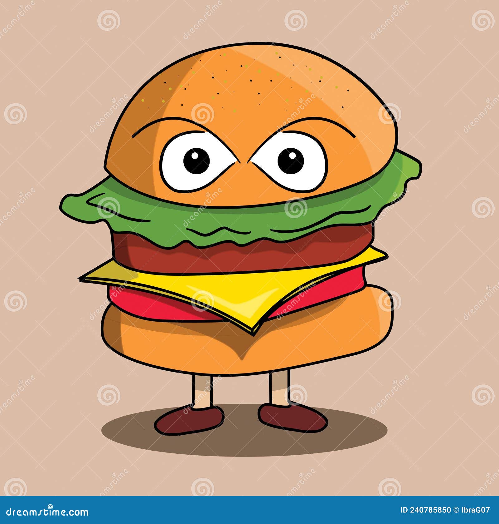 Funny Hand Drawn Burger Isolated, Funny Fast Food Illustration Stock ...