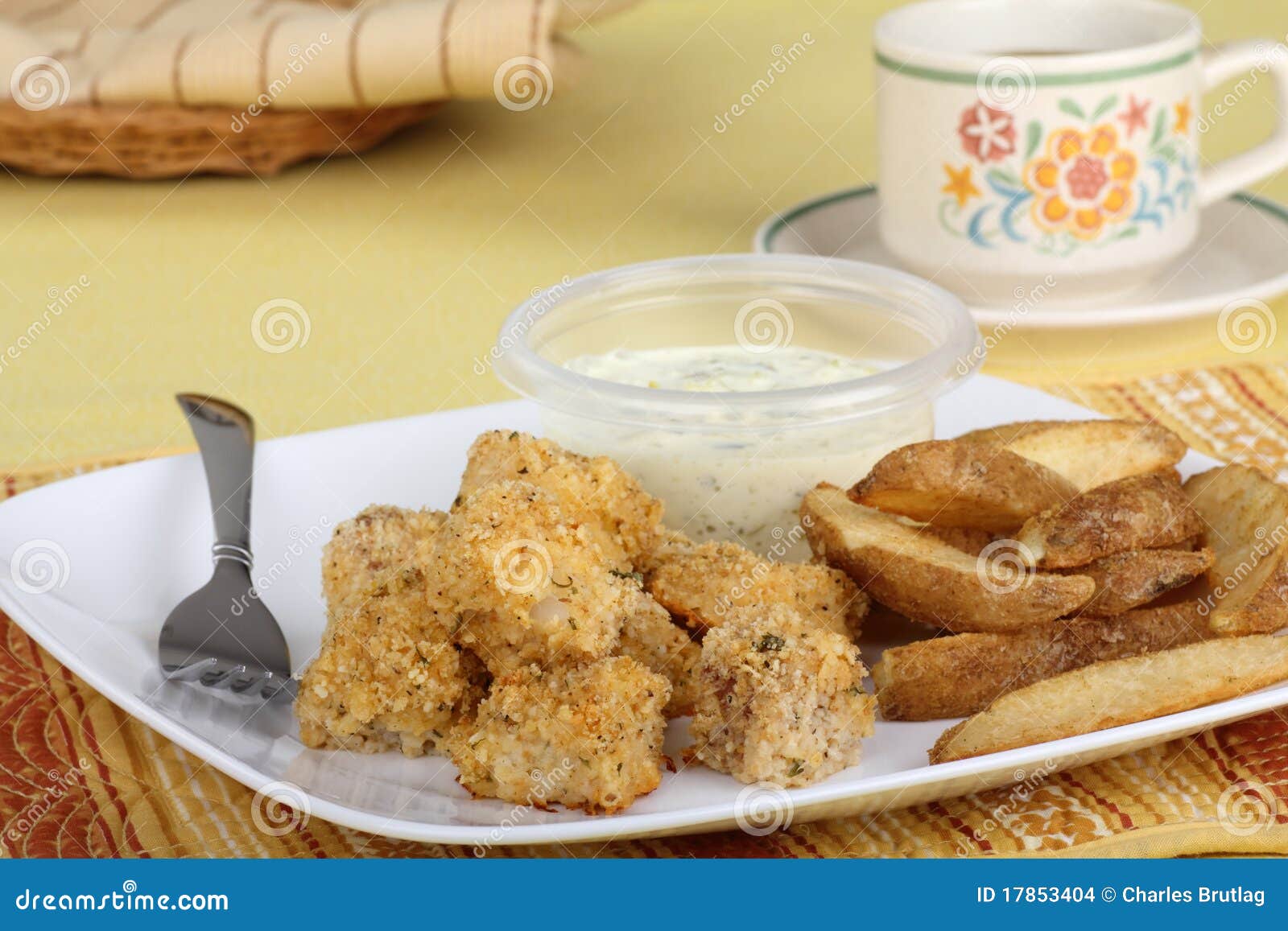 Fish Nugget Meal stock photo. Image of fries, fork, meat - 17853404