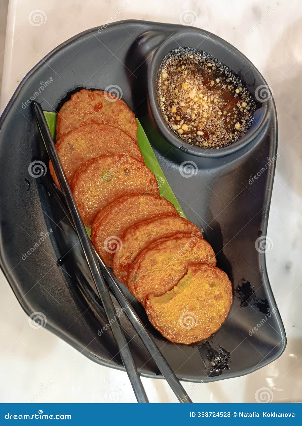Fish Nuggets with Sauce in a Leaf-shaped Plate. Restaurant Food Stock ...