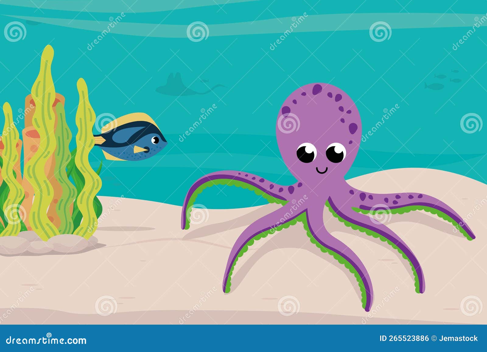 Fish and octopus undersea stock vector. Illustration of save - 265523886