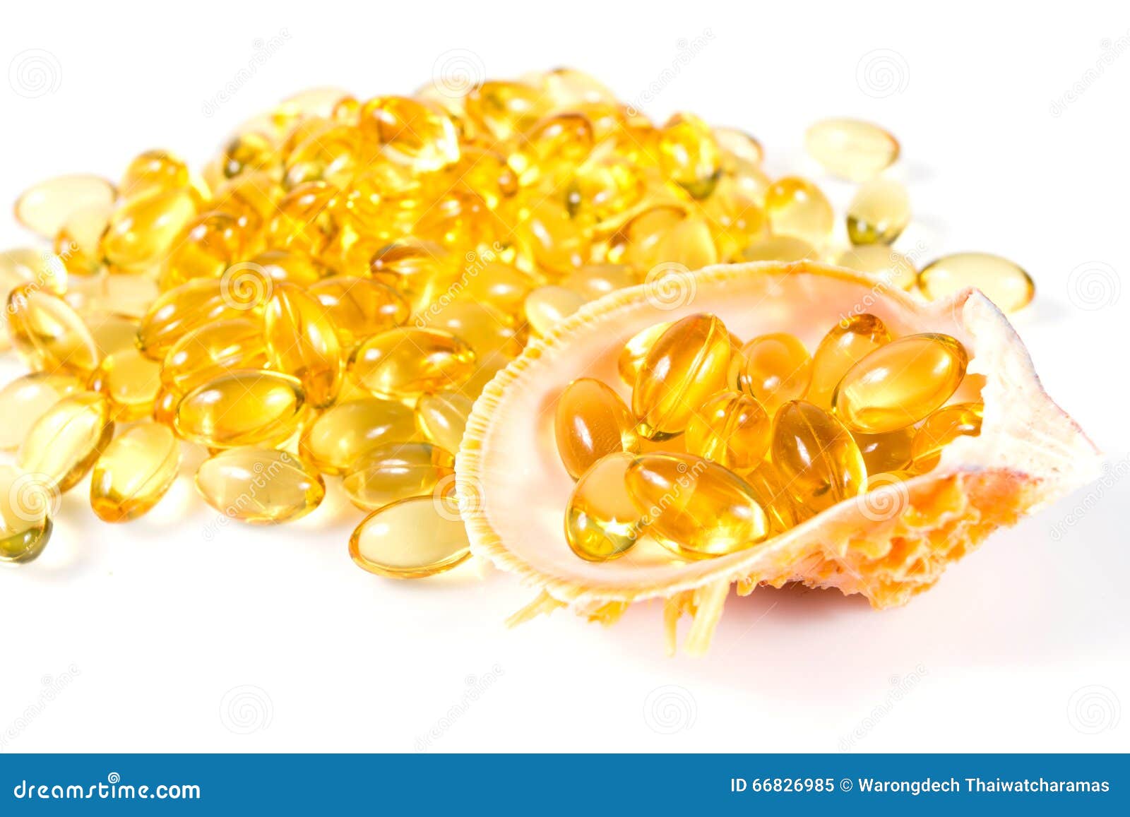 Fish Oil Capsules in Shell Isolated on White. Stock Image - Image of ...