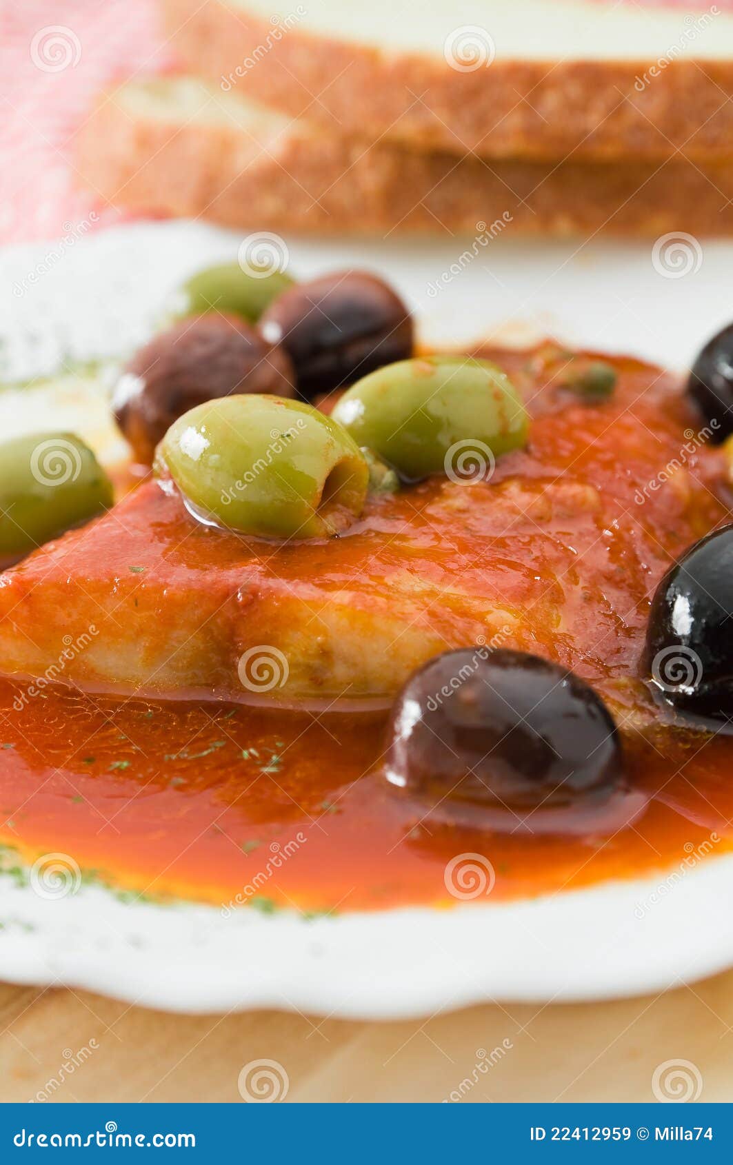 Fish with Olives in Tomato Sauce. Stock Image - Image of fish, capers ...