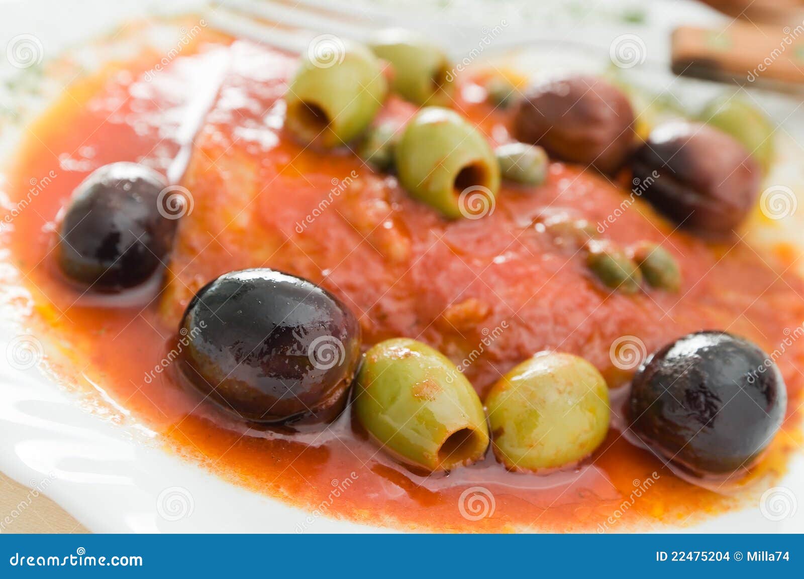Fish with Olives in Tomato Sauce. Stock Photo - Image of cooking ...