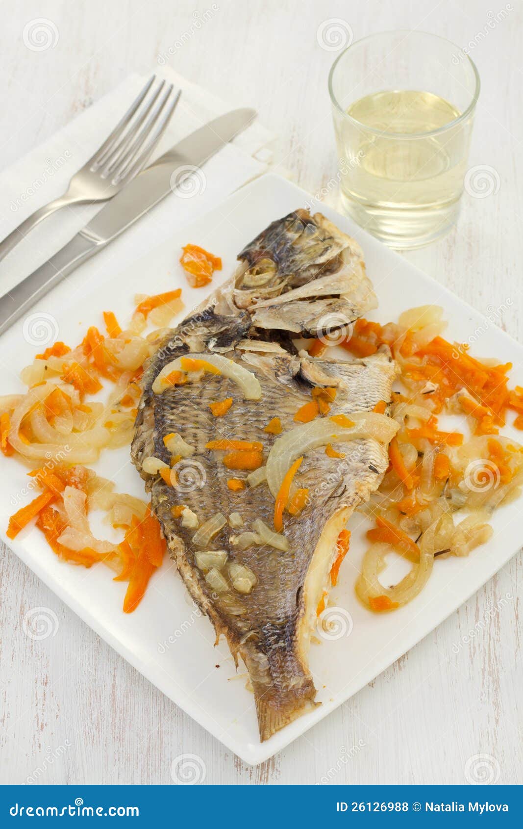 Fish with onion and carrot stock photo. Image of food - 26126988
