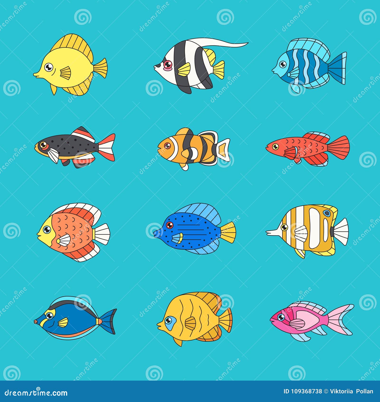 Fish Outline Multicolored Vector Icon Set. Stock Vector - Illustration ... Fish Outline Multicolored Vector Icon Set. Stock Vector - Illustration ...