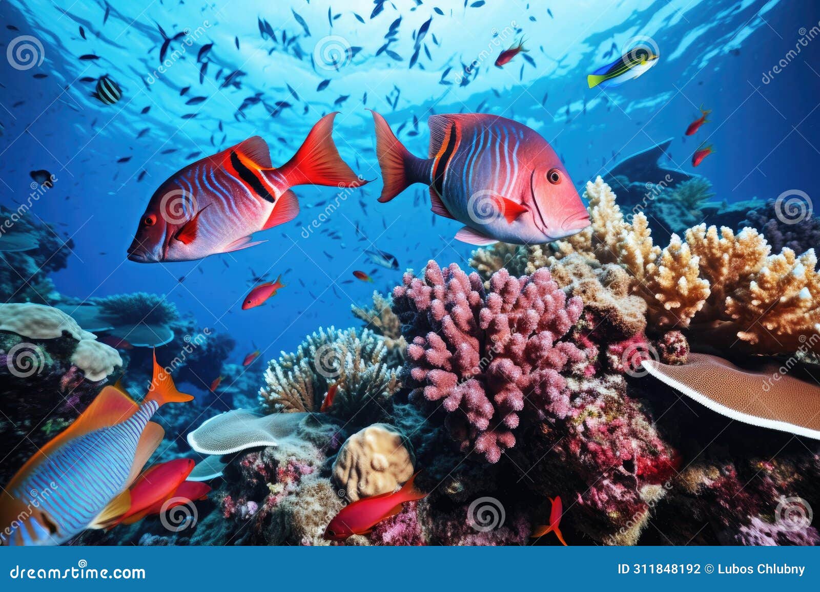 Fish Over a Coral Reef in the Sea Stock Illustration - Illustration of ...
