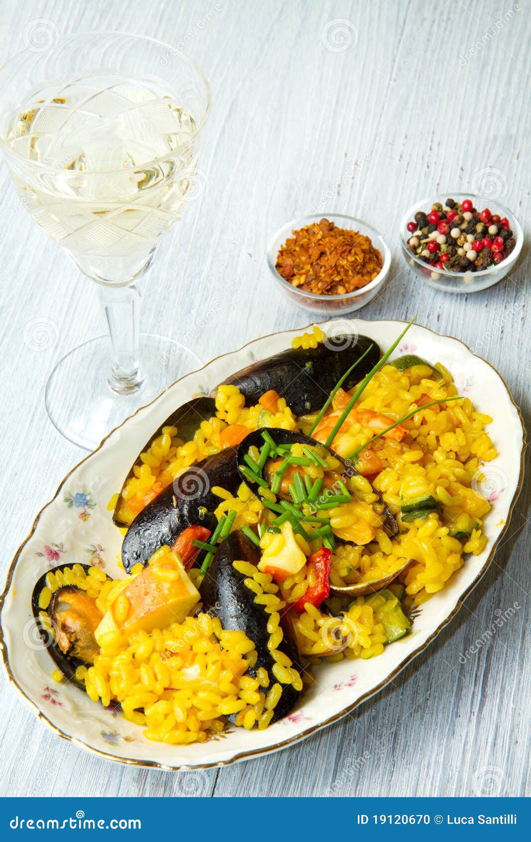 Fish paella stock photo. Image of freshly, food, green - 19120670