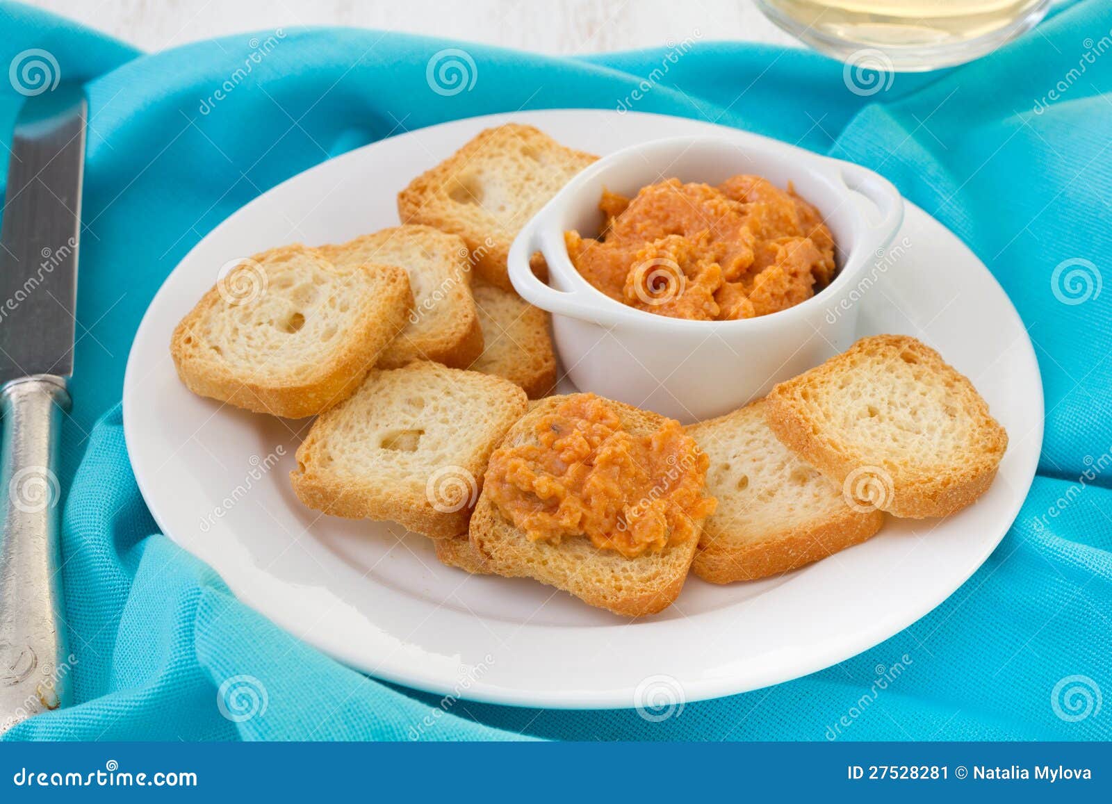 Fish pate with mini toasts stock image. Image of wine - 27528281